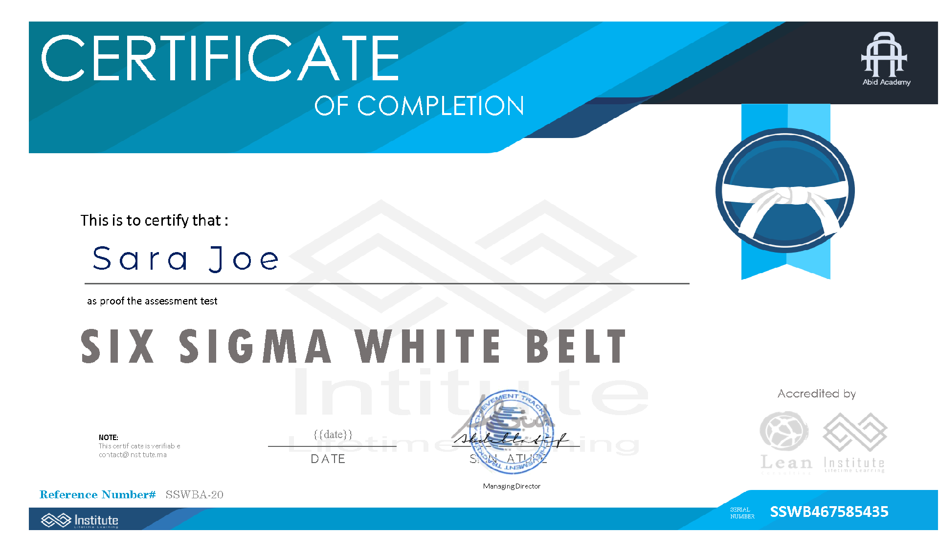 White Belt Six Sigma Certificate Lean Six Sigma White Belt