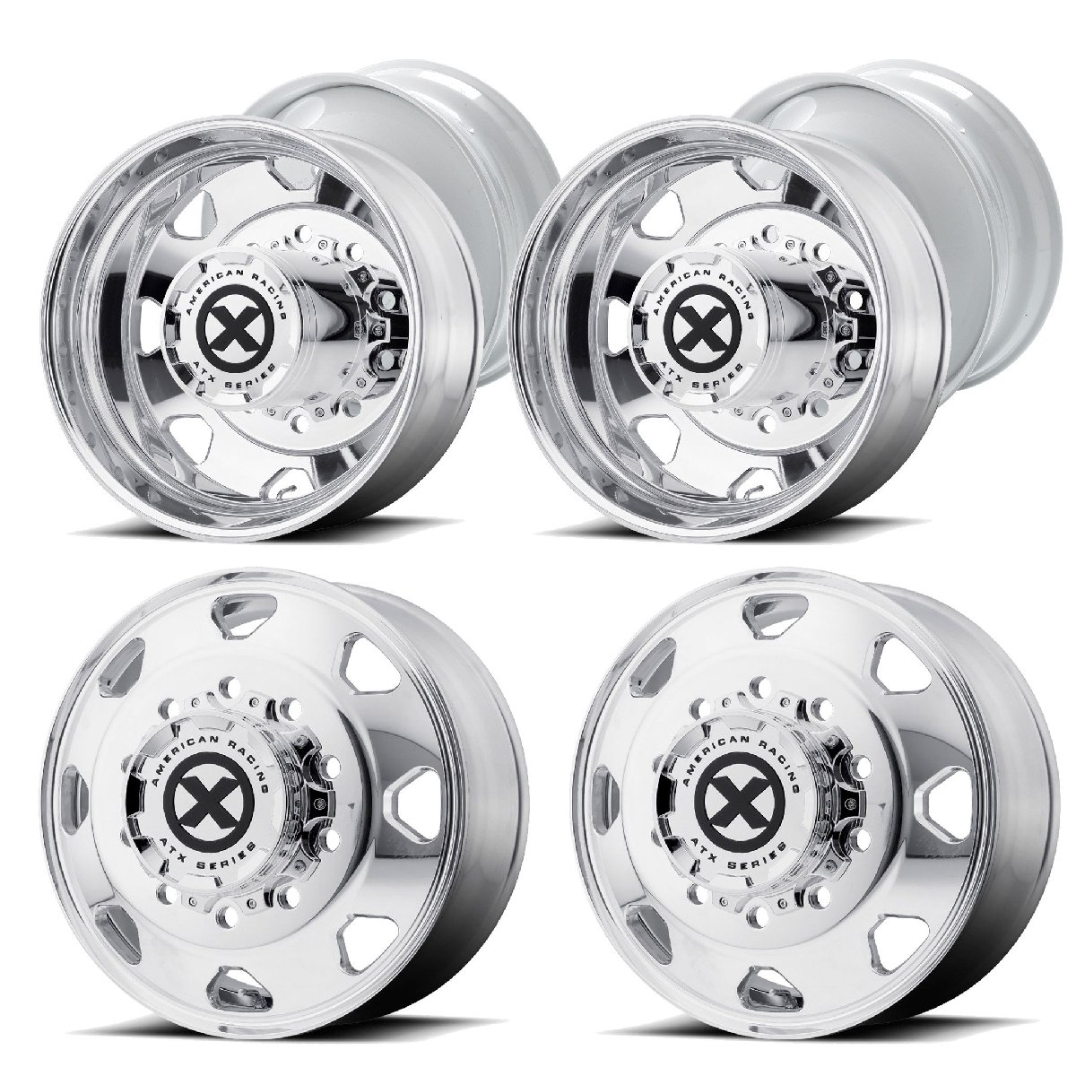 6 - American Racing ATX Indy Style Semi Wheels 22.5" x 8.25" Dually Wheels