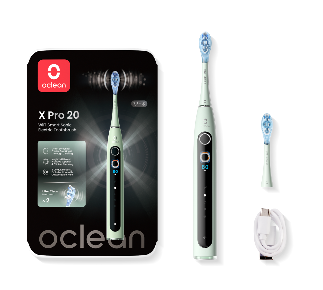 Oclean X Pro 20 elektriskās zobu birstes komplekts, Zaļa